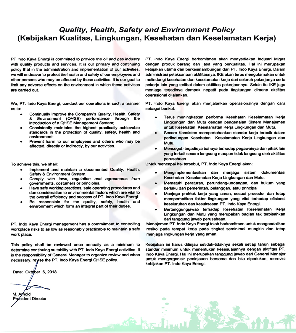 QHSE Policy - PT. Indokaya Energy